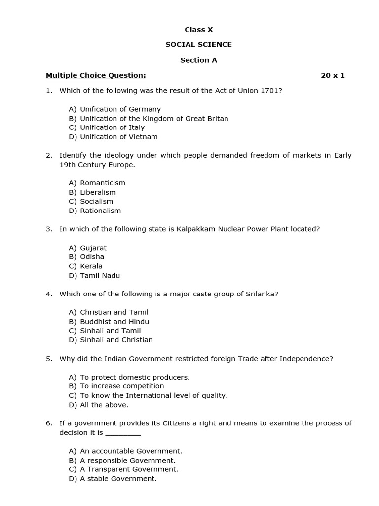 Class X - Social Science - Question Paper | PDF | Dam | Democracy