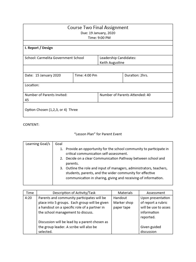Course Two Final Assignment Report Template Final Pdf Teachers Schools 4171