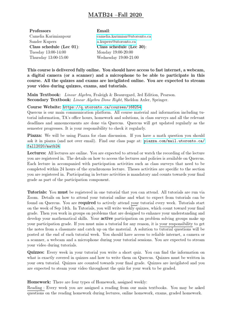 Syllabus MATB24 F2020 | PDF | Academic Dishonesty