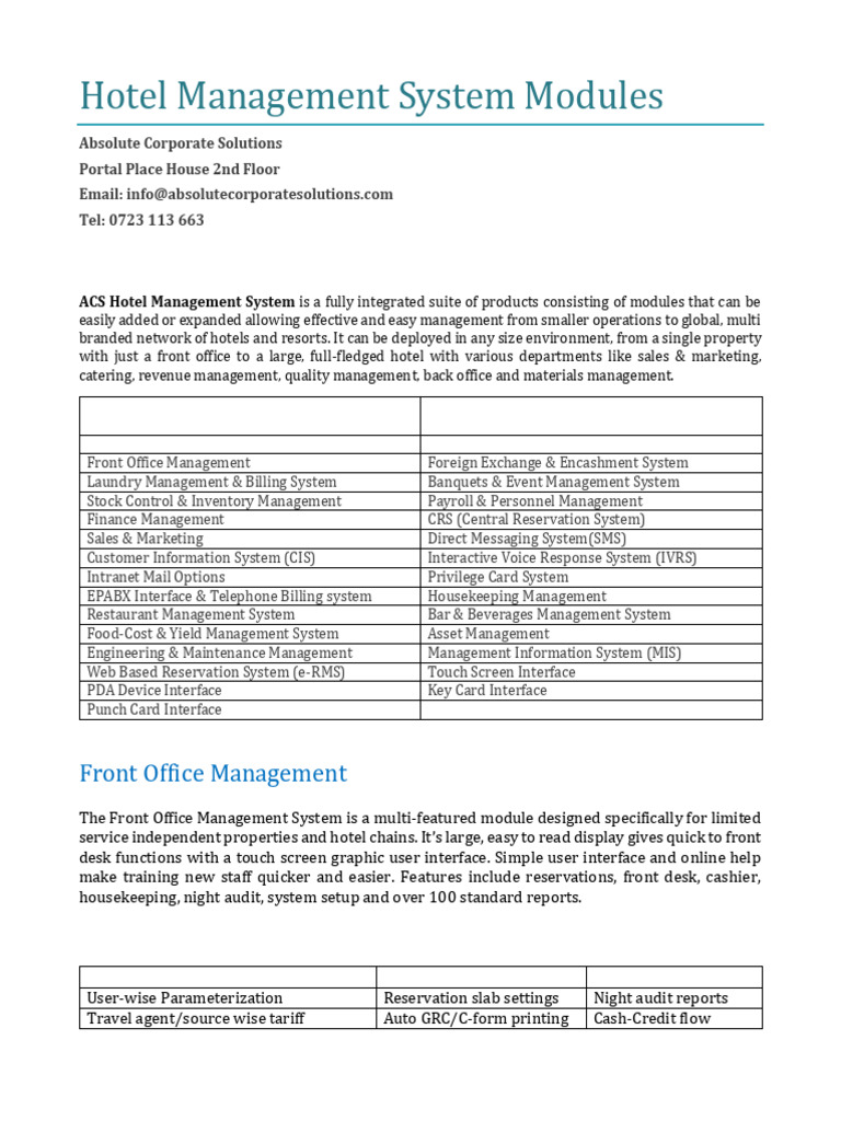 Hotel Management System Modules | PDF | Interactive Voice Response ...