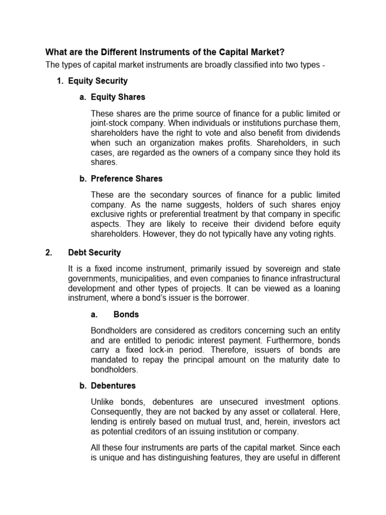 Types of Capital Market Instruments | PDF | Stocks | Bonds (Finance)