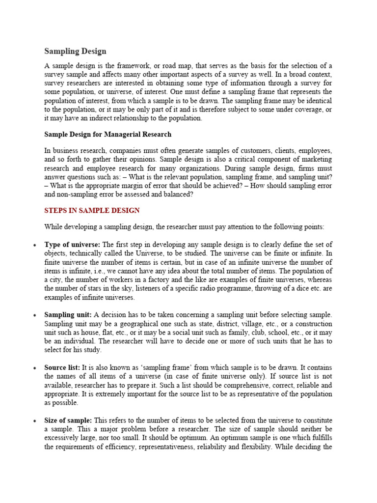 Steps in Sample Design | PDF | Sampling (Statistics) | Variance