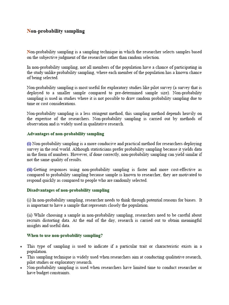 Non Probability Sample | PDF | Sampling (Statistics) | Scientific Method
