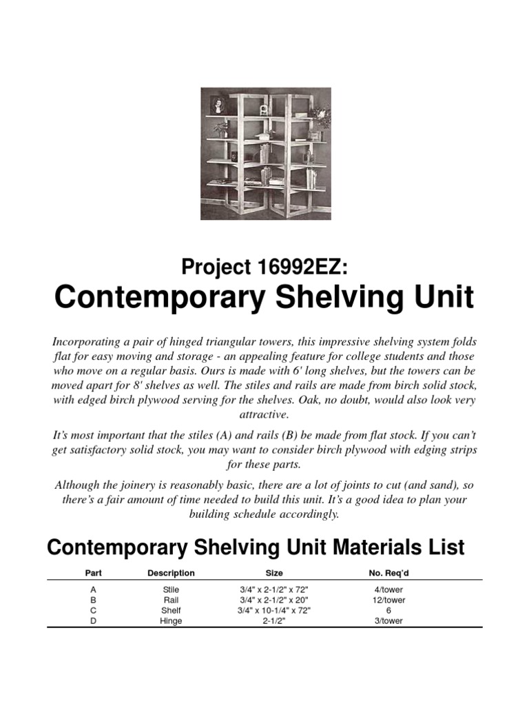Classic Woodworking Plans - Modern Shelving Unit | PDF
