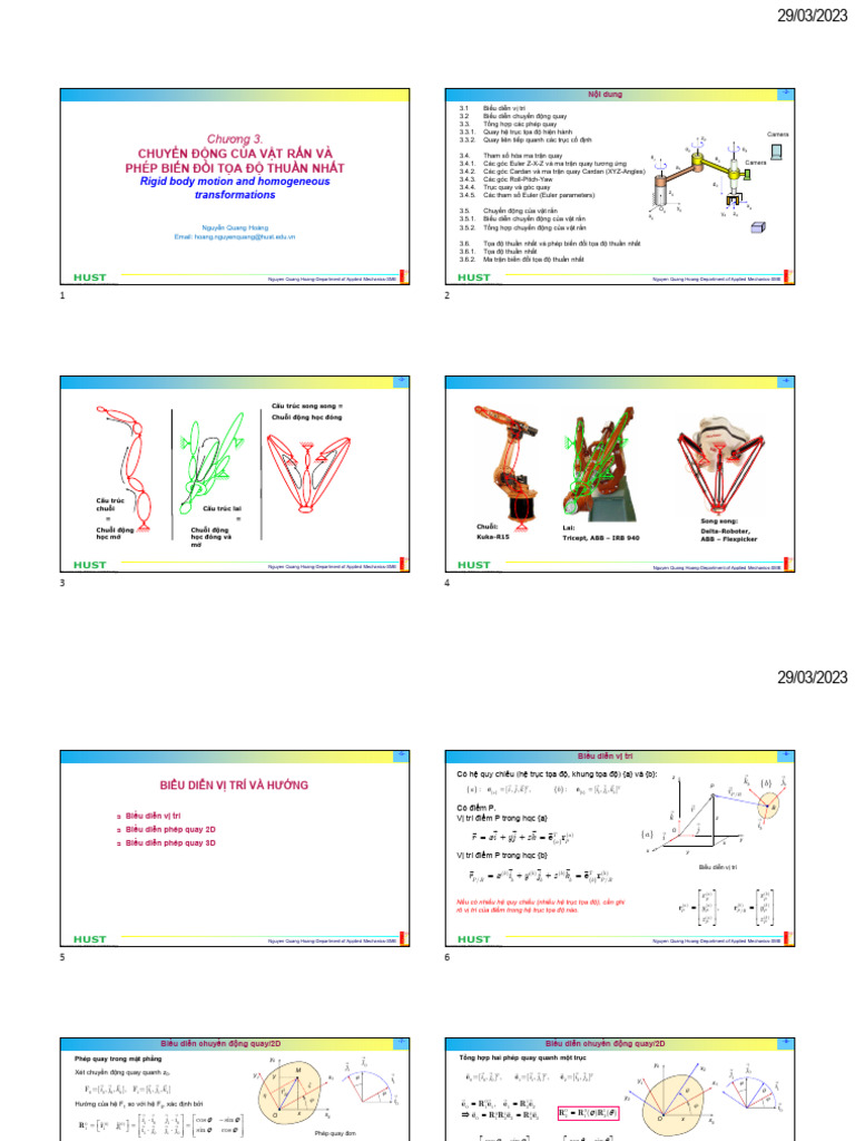 Robotics 3 Chuyen dong cua vat ran va phep bien doi toa do thuan-4s | PDF