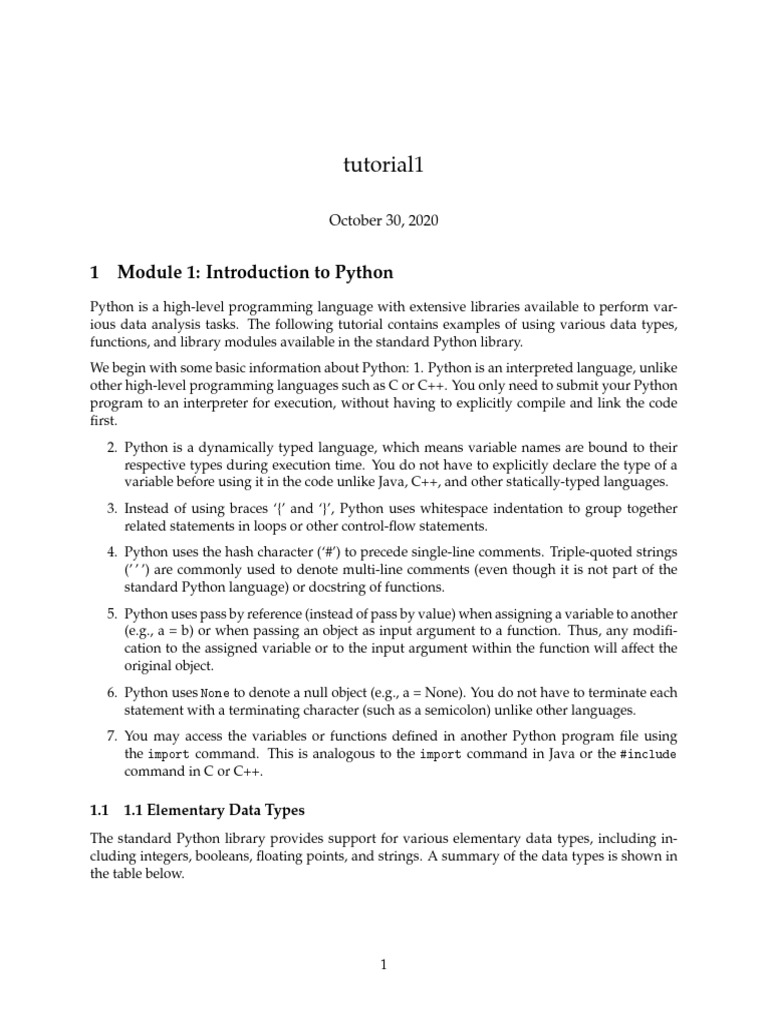 Tutorial 1 | PDF | Python (Programming Language) | Data Type Tutorial 1 | PDF | Python (Programming Language) | Data Type