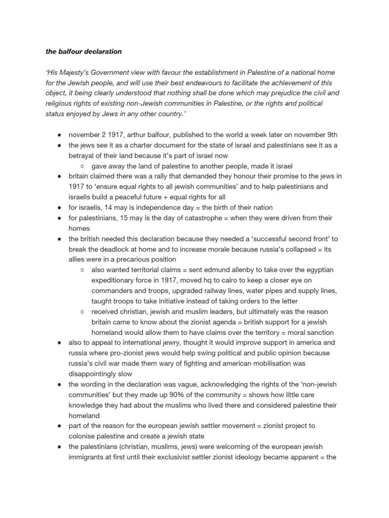 Balfour Declaration | PDF | Palestinians | Mandatory Palestine