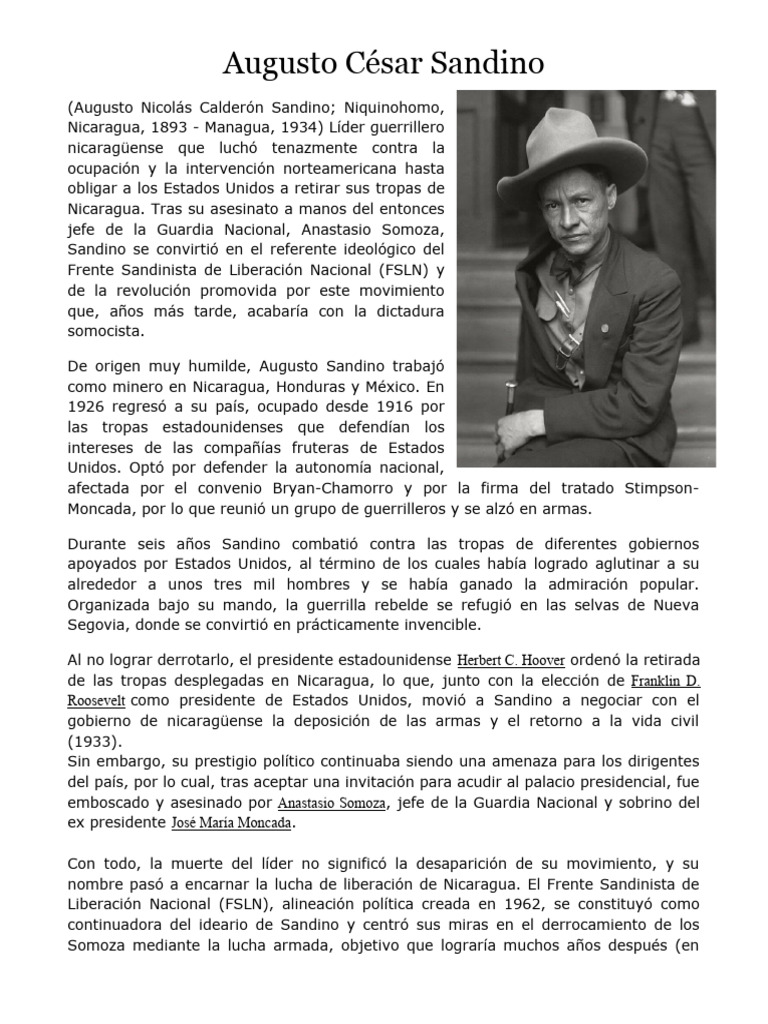 Biografía de Augusto César Sandino | PDF | Frente Sandinista de ...