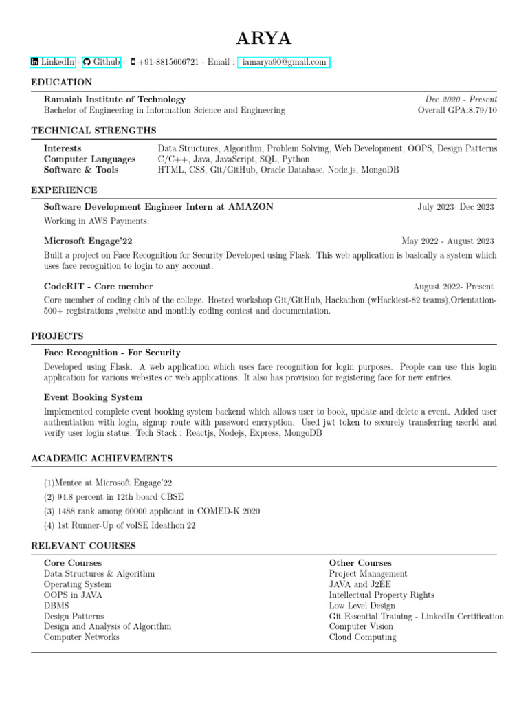 Arya's Resume | PDF | World Wide Web | Internet & Web