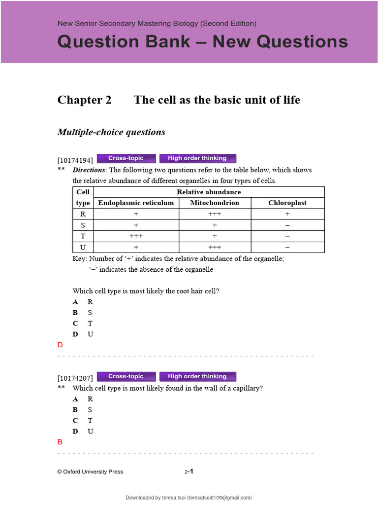Question Bank 1A 1B 2 - New Question | PDF | Cell Membrane | Cell (Biology)