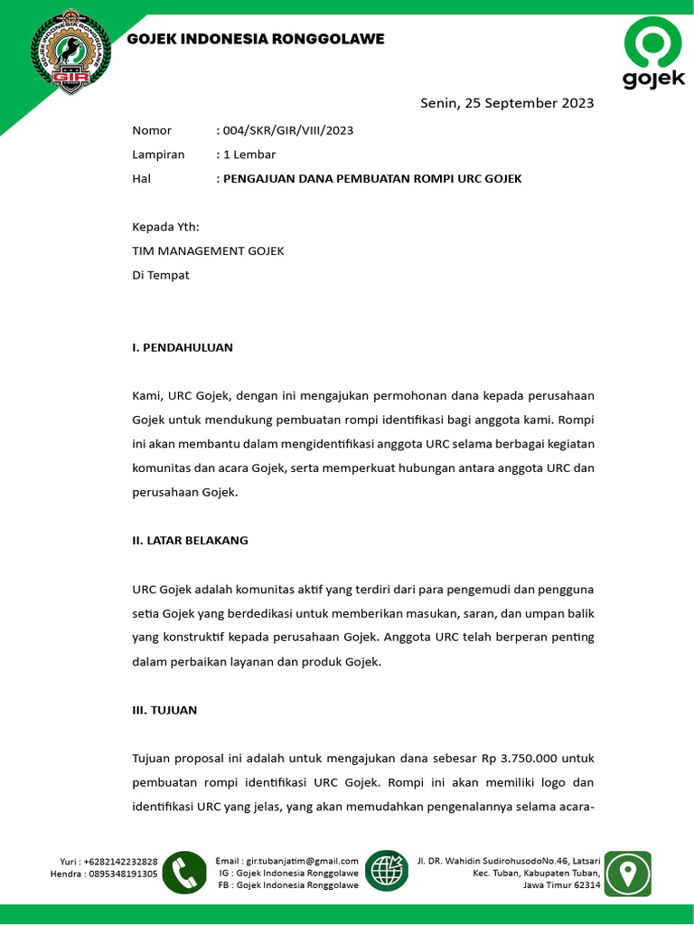 Pengajuan Dana Rompi URC Gojek | PDF