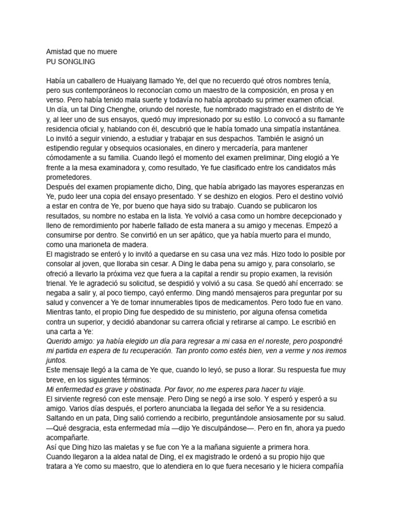 Pu Songling Amistad | PDF