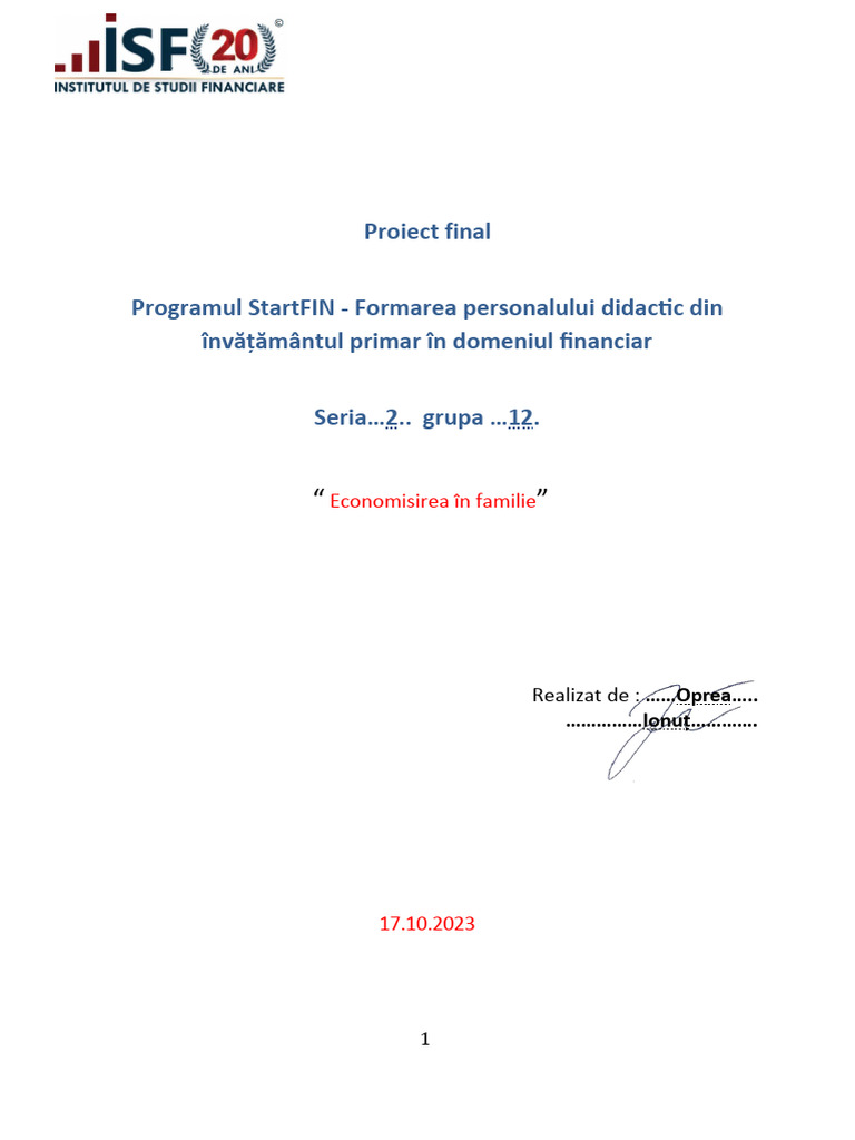 Model StartFIN Proiect Final | PDF