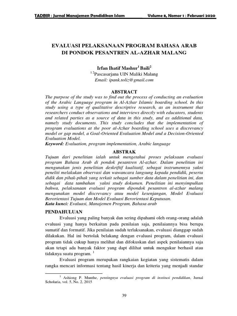 Evaluasi Program Bahasa Arab Pesantren | PDF | Karier & Perkembangan | Bisnis