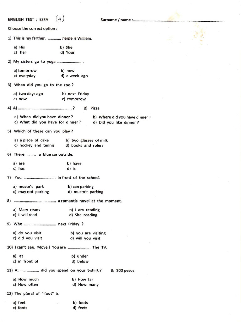 English Test ESFA | PDF