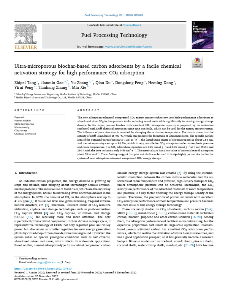 Ultra-Microporous Biochar-Based Carbon Adsorbents by A Facile Chemical ...