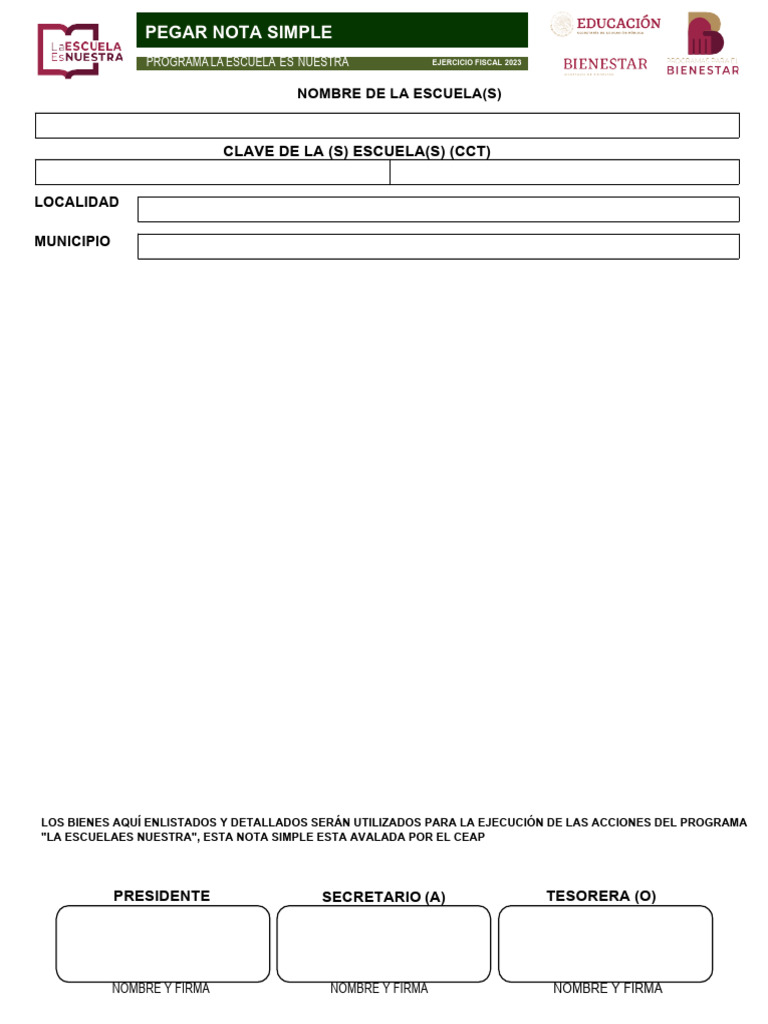 Formato Nota Simple Escuela 2023 | PDF | Métodos y materiales de ...