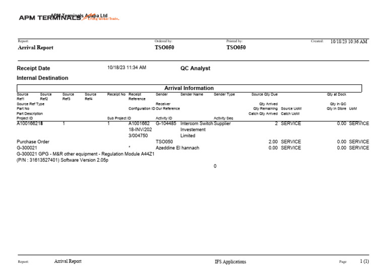 Internal QC Arrival Report | PDF | Computer Science | Telecommunications