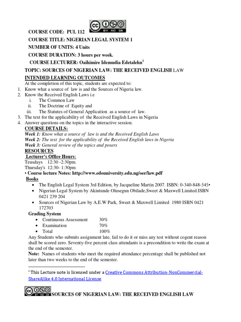 Nigerian Legal System 1d | Download Free PDF | Equity (Law) | Common Law