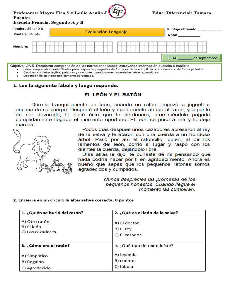 Evaluación fábula | PDF