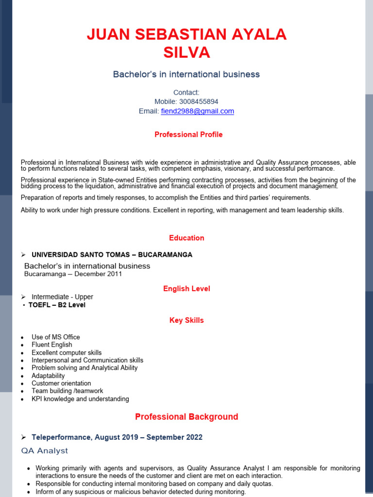 Sebastian Ayala Resume (English) | PDF | Business