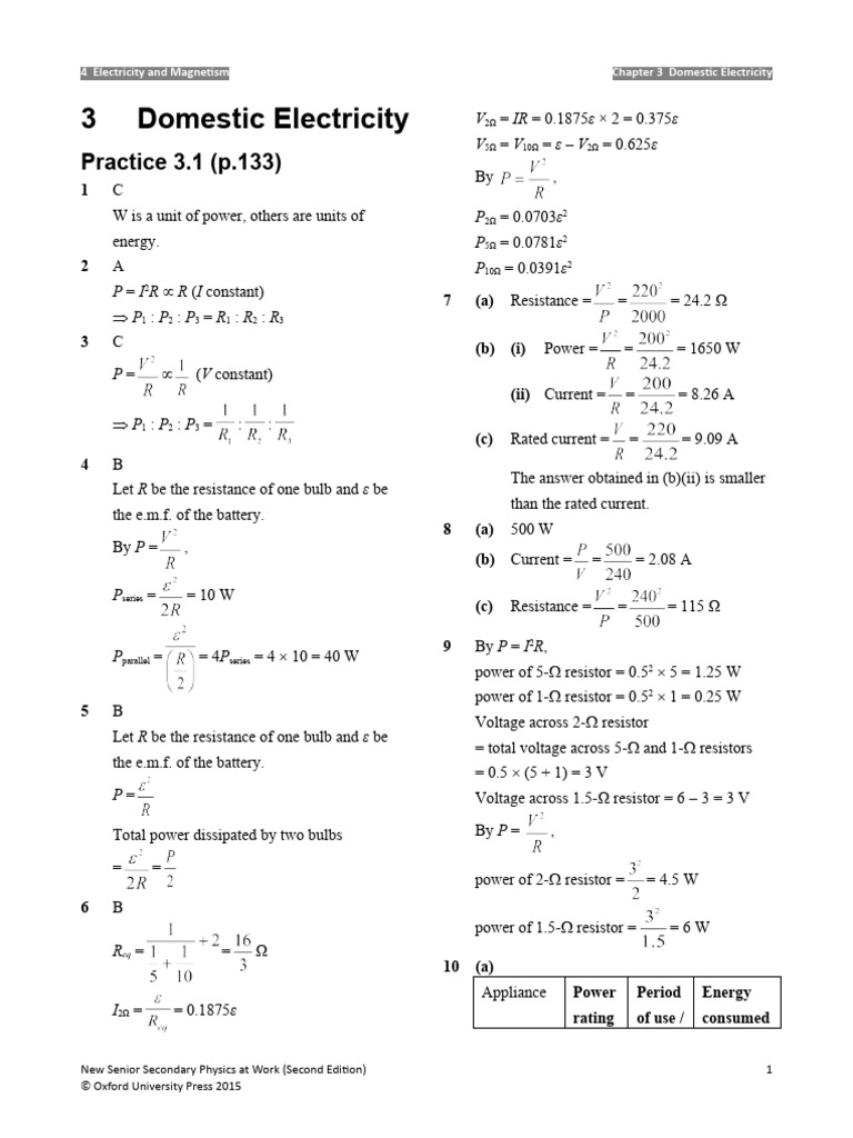 3 Domestic Electricity: Practice 3.1 (p.133) | PDF | Series And Parallel Circuits | Electrical ...