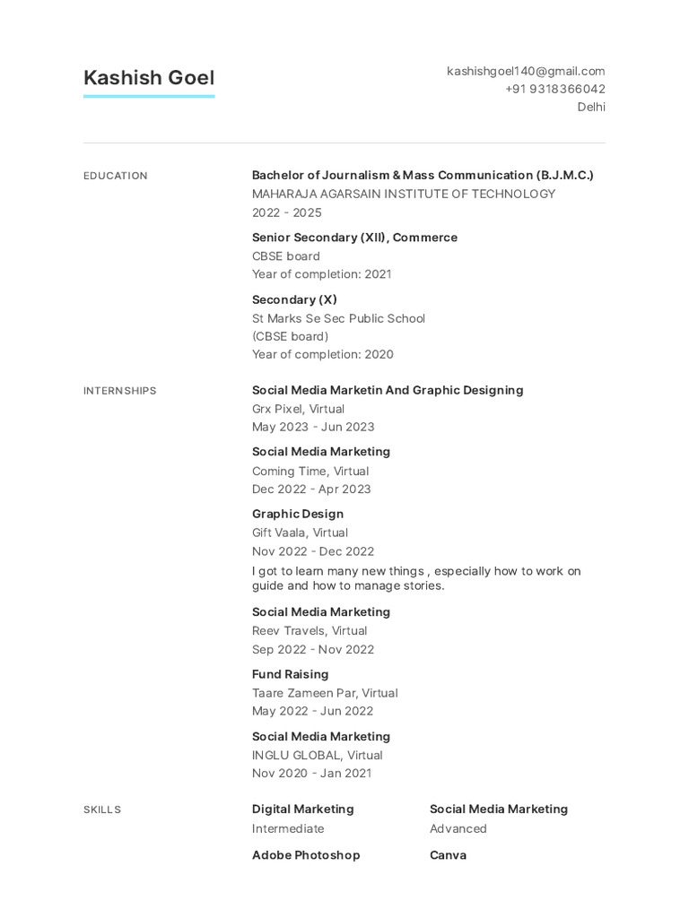 KashishGoel - InternshalaResume 2 | PDF