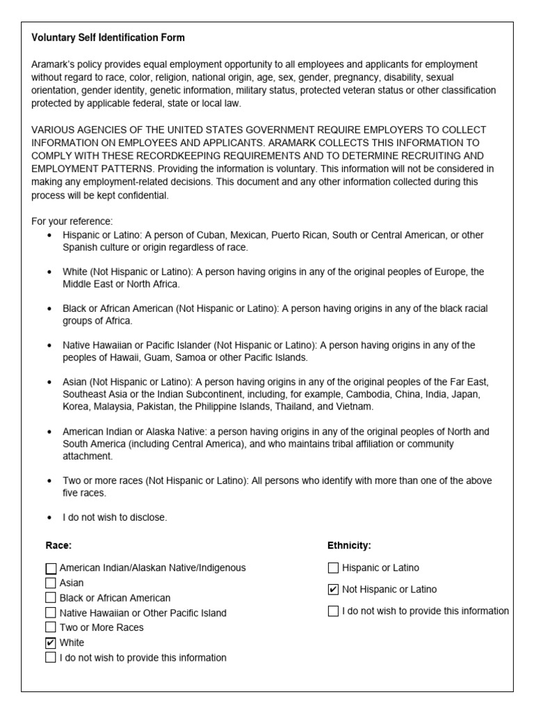 Voluntary Self Identification Form | PDF | Race And Ethnicity In The ...