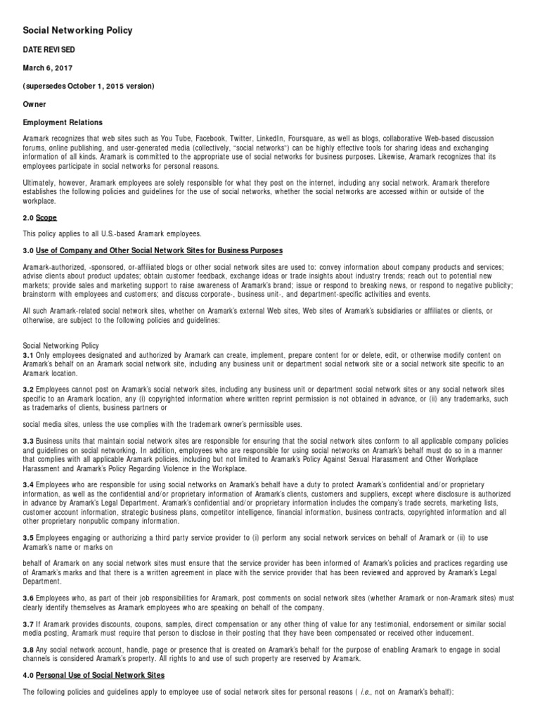Social Networking Policy | PDF | Social Media | Popular Culture & Media ...