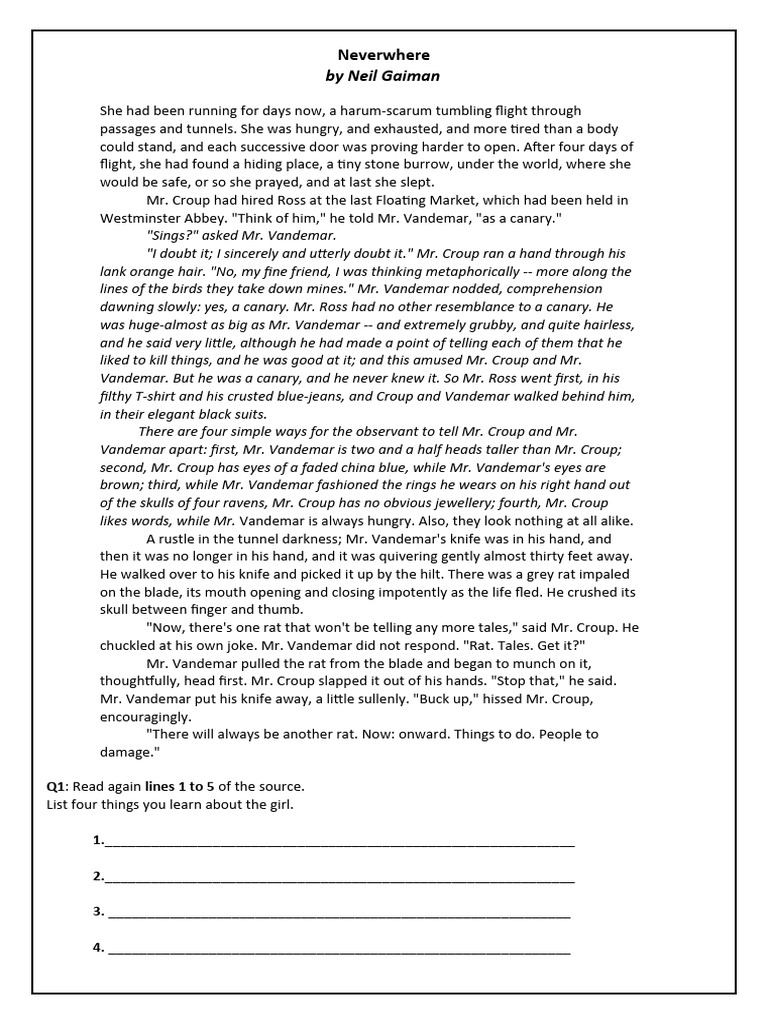 Neil Gaiman's Neverwhere: Dark Characters | PDF | Mystery, Thriller ...