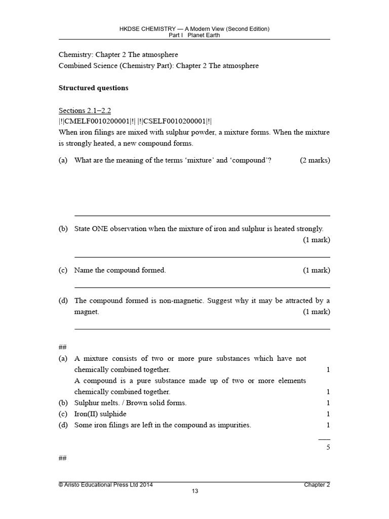 Chapter 2 Structured Questions | PDF | Atmosphere Of Earth | Chemical Substances