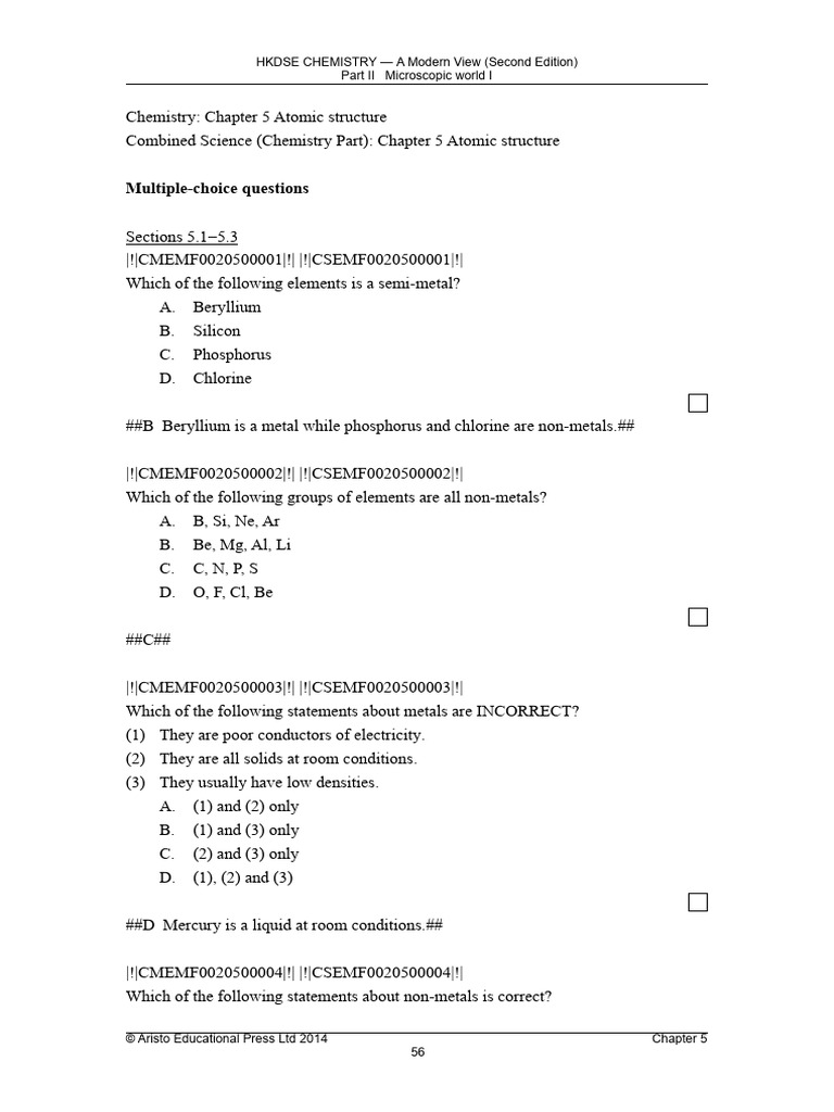 Chapter 5 Multiple-Choice Questions | PDF | Atoms | Isotope