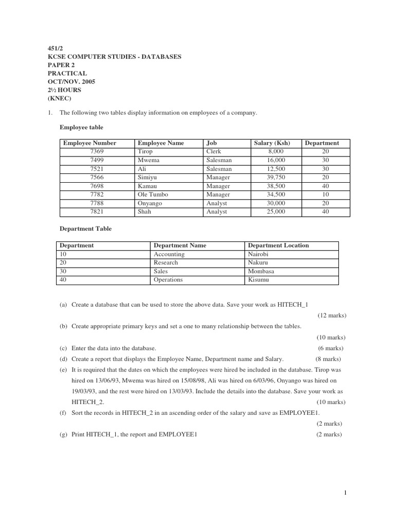 Kcse Computer Studies Database QSTNS 2005 - 2021 | PDF | Databases | Database Index