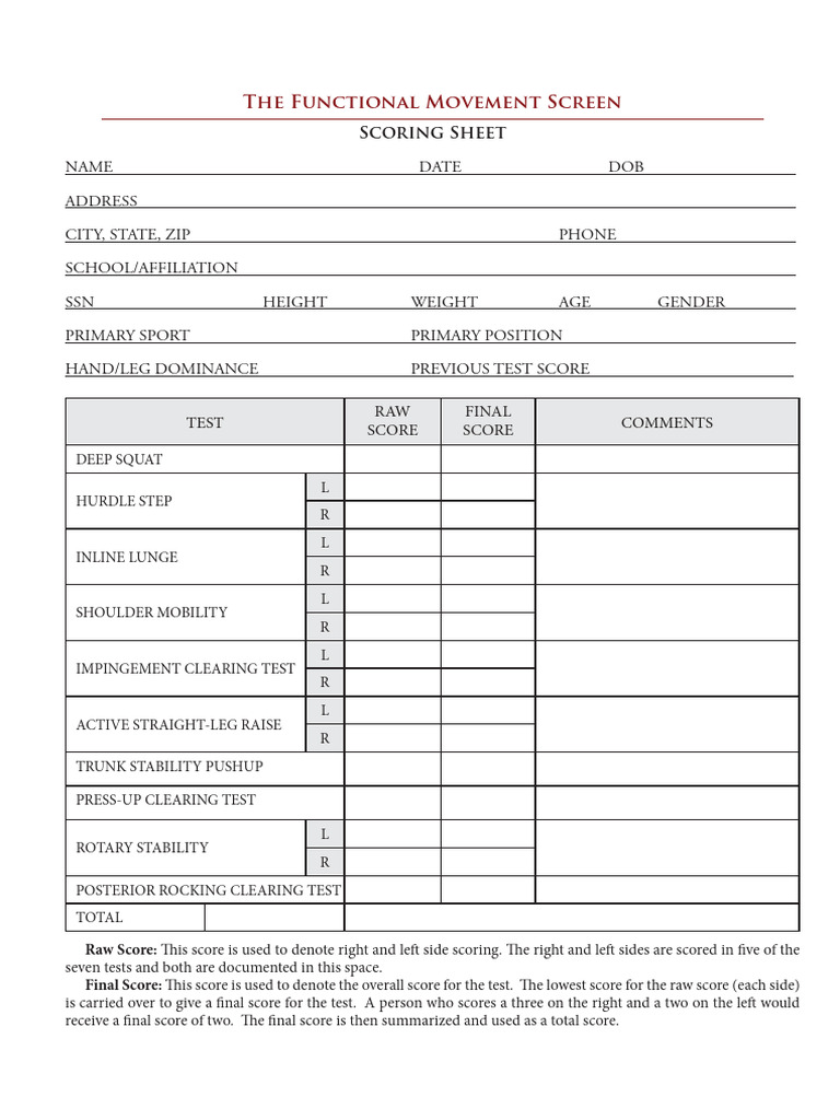 Scoring Sheet FMS | PDF