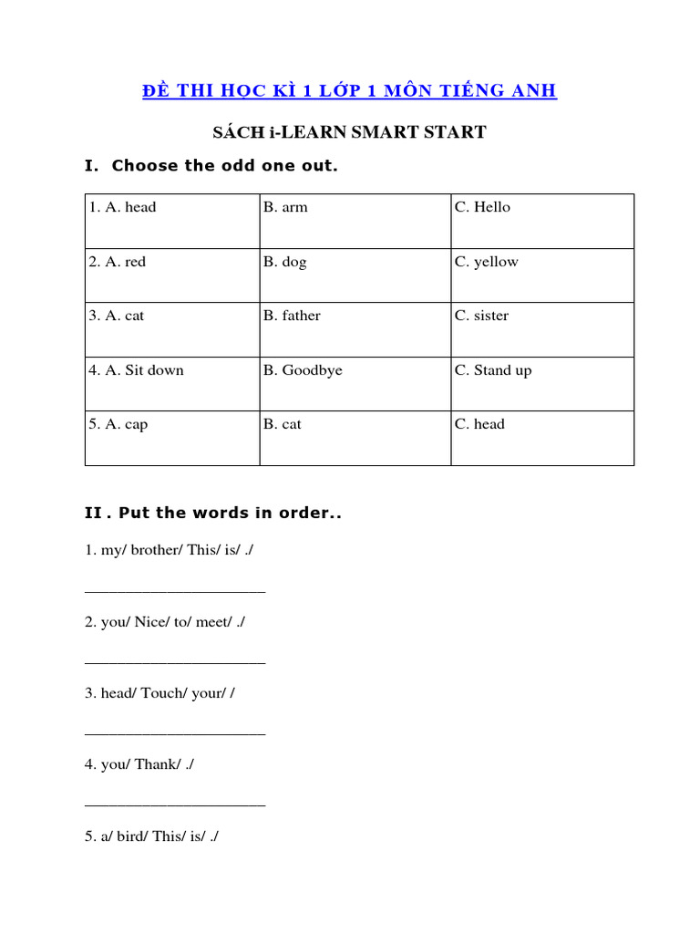 Đề thi Mid- term 1 - Ismart smart 1 | PDF