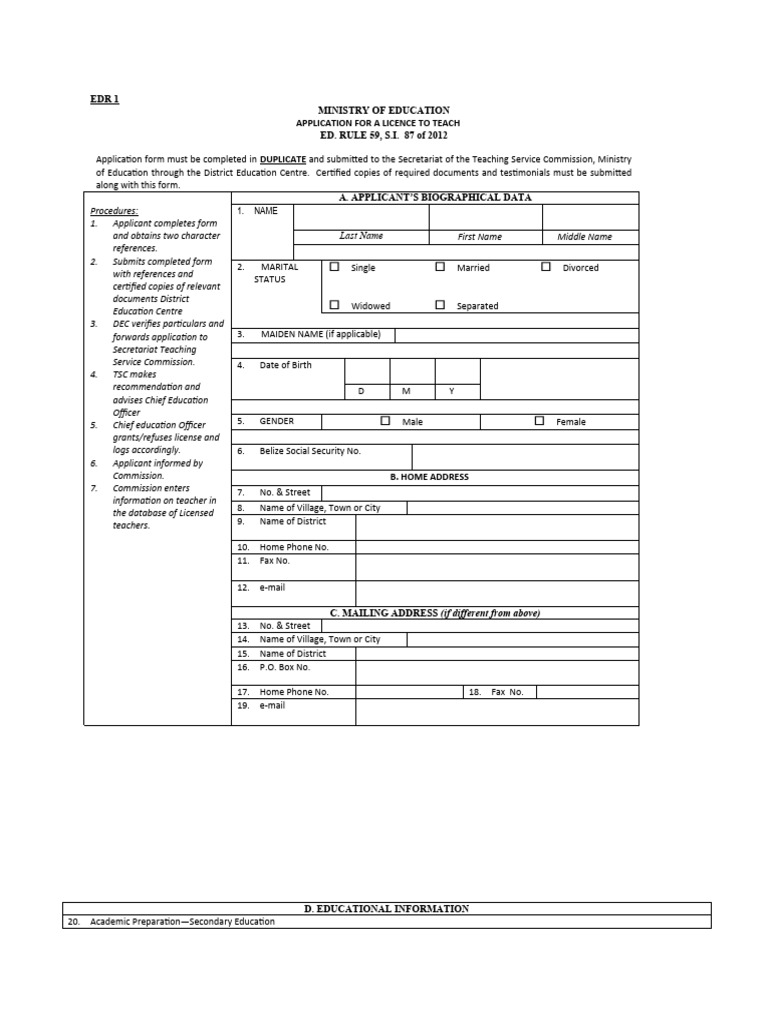 Teacher License Application Process Belize | PDF | Educational Stages