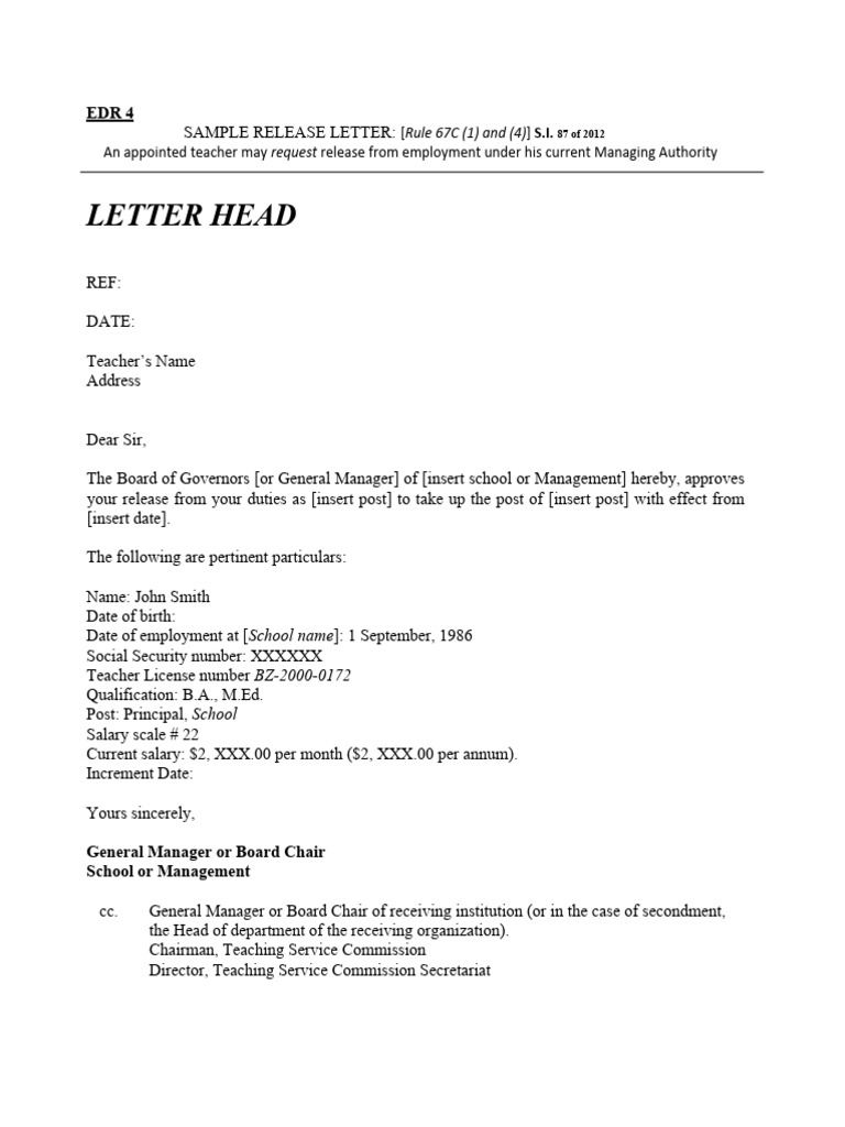 EDR 4 Sample Release Letter | PDF