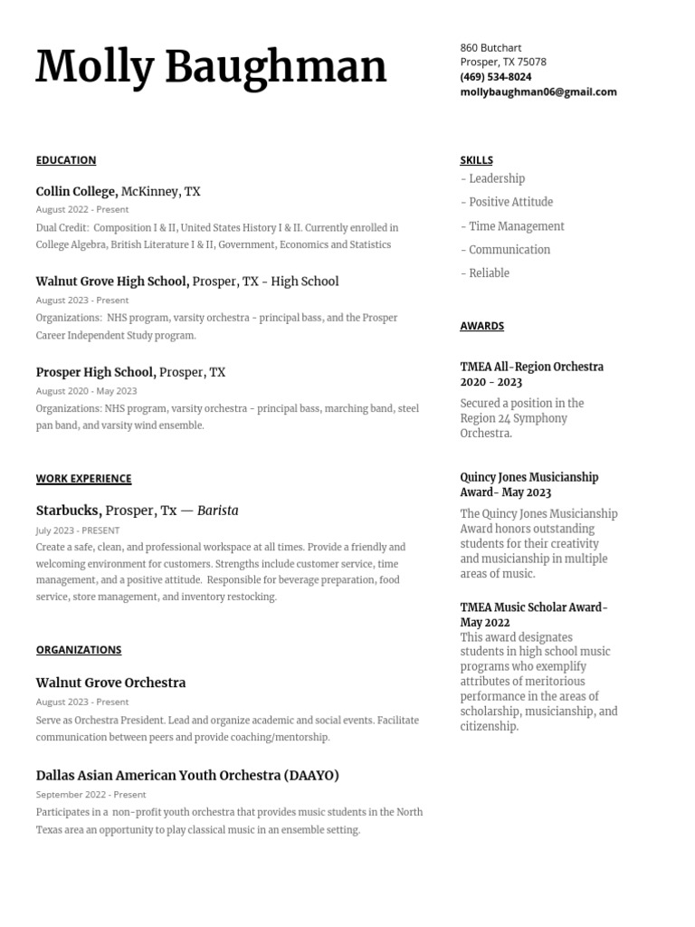 Molly Baughman - Resume | PDF | Orchestras | Performing Arts