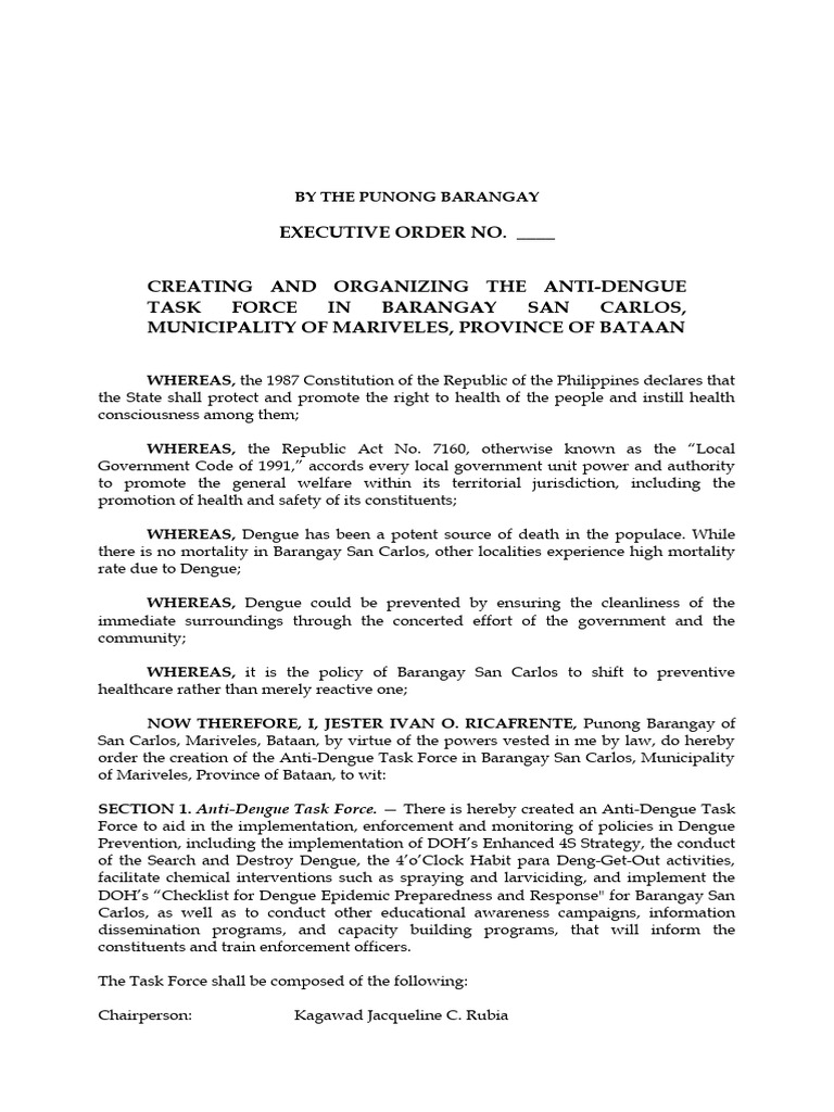 Anti-Dengue Task Force Creation Order | PDF | Government | Justice