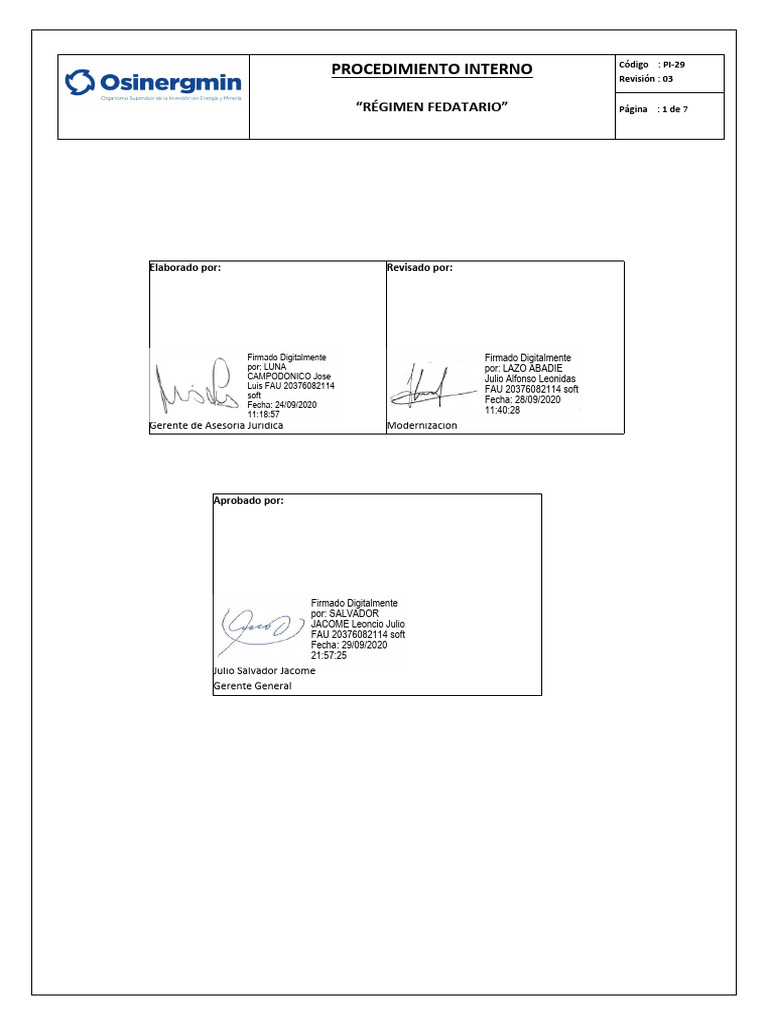 PI-29 Régimen Fedatario OSINERGMIN | PDF | Autenticación
