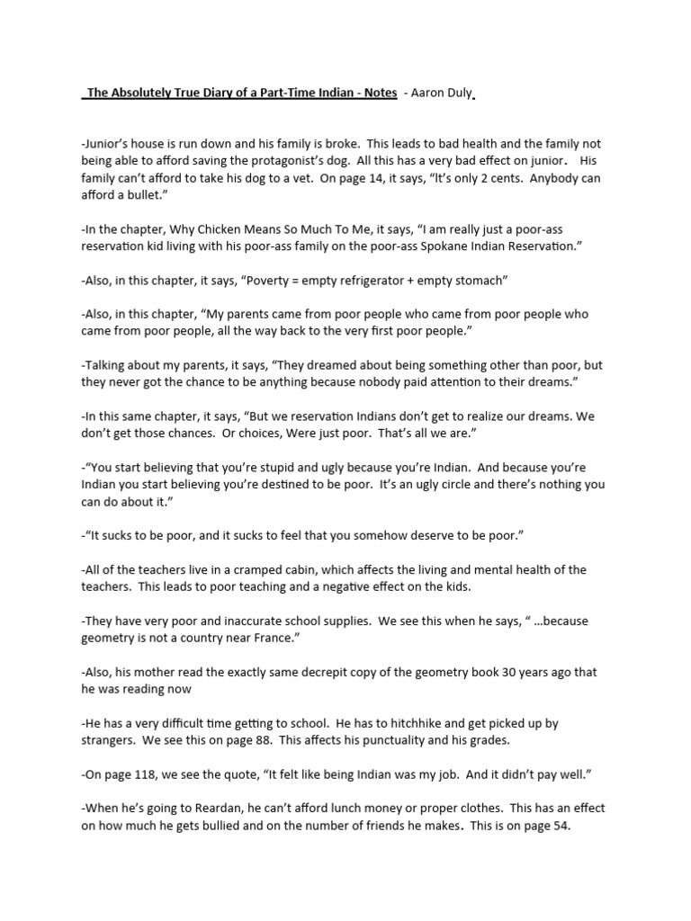 The Absolutely True Diary of A Part | PDF