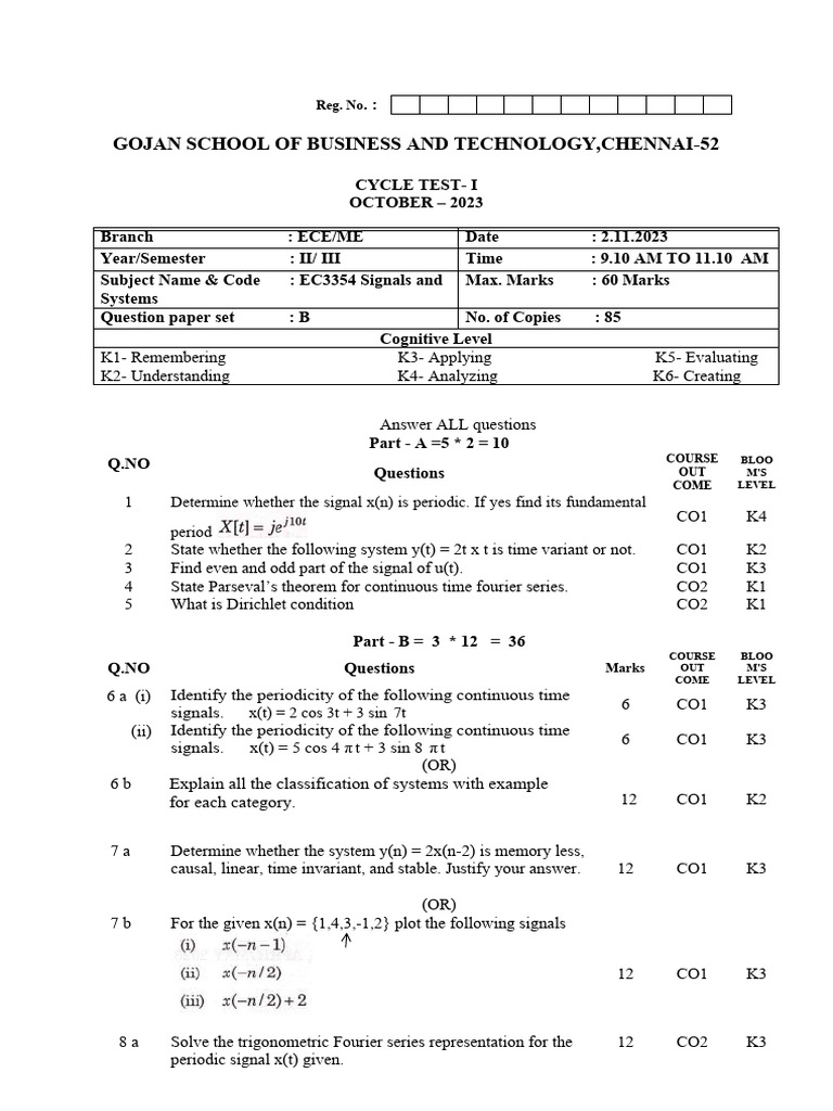 Signals And System Ct 1 Qp Set B 2023 Pdf Fourier Transform Fourier Series