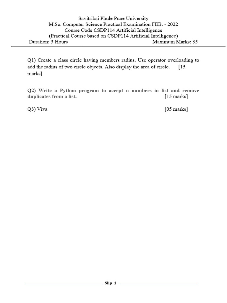 F.Y.M.Sc. (CS) Sem-I AI Pract Slip | PDF | Matrix (Mathematics) | Area