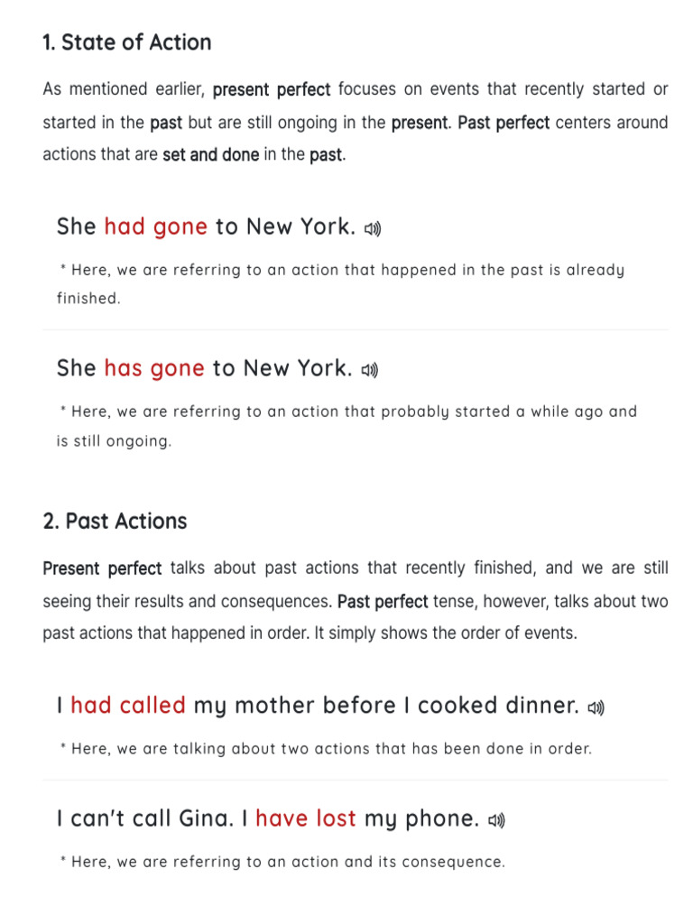 Present Vs Past Perfect | PDF | Perfect (Grammar) | Grammatical Tense