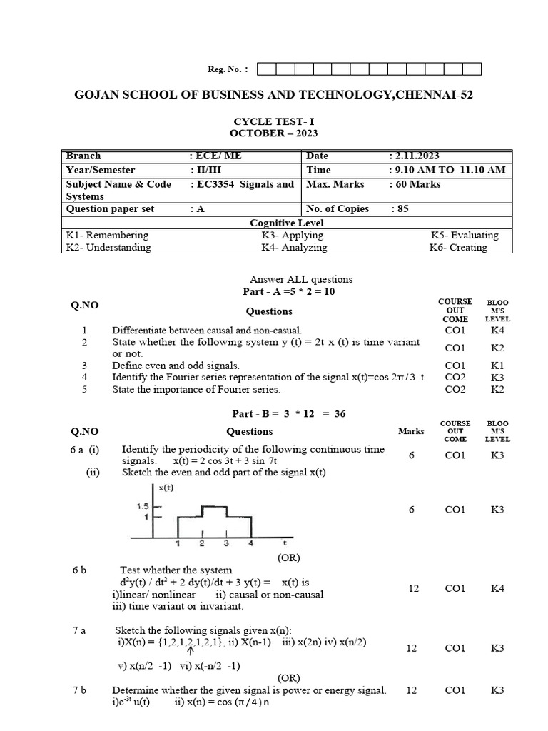 Signals & Systems Exam | PDF | Telecommunications Engineering | Systems Theory