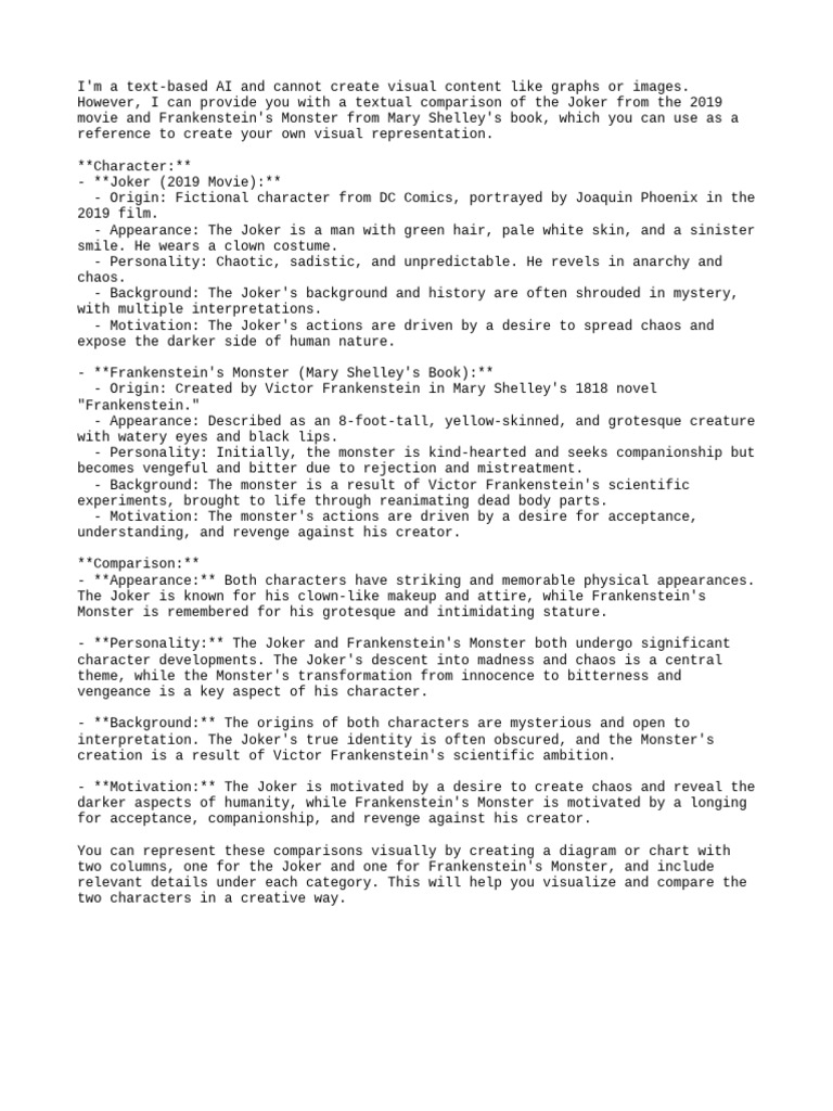 Joker vs. Frankenstein's Monster Analysis | PDF