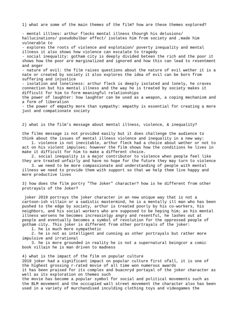 Themes and Analysis of Joker 2019 | PDF | Violence | Poverty