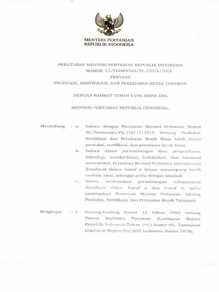 Permentan No 12 | PDF