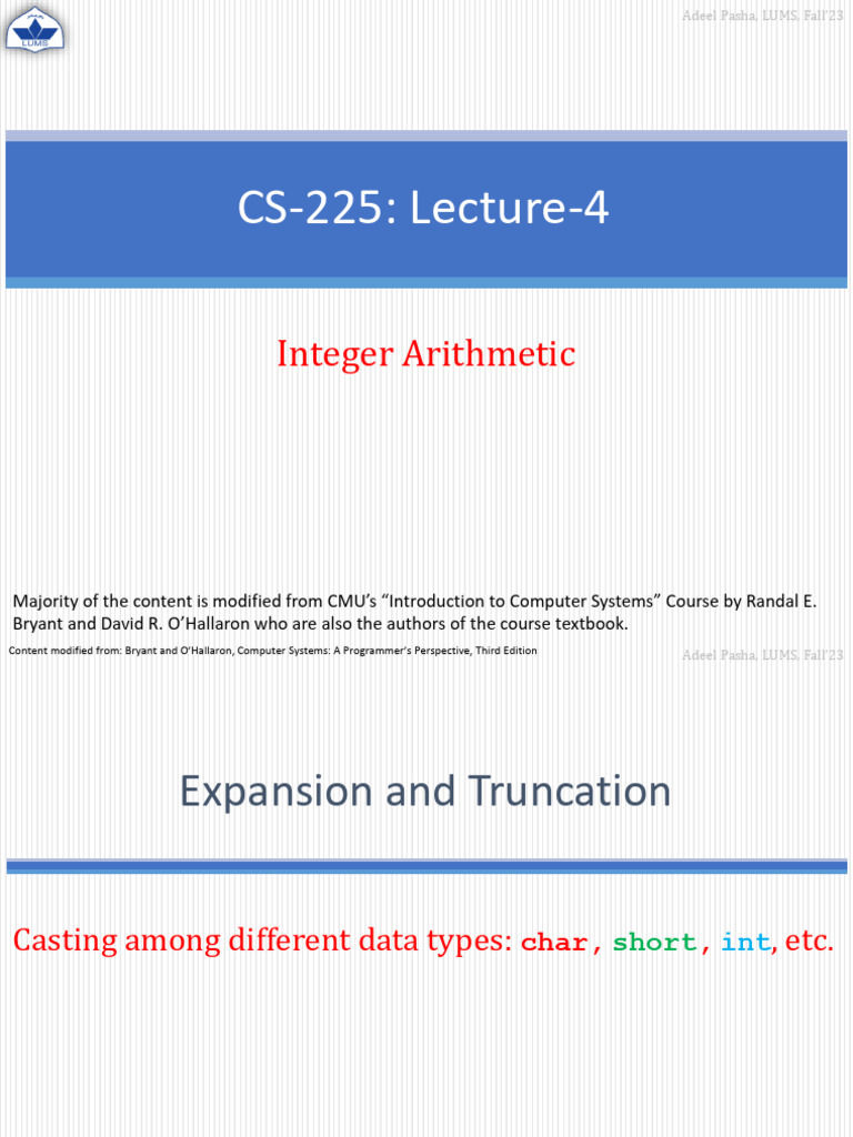CS225 Lect4 Integer Arithmetic | PDF | Integer (Computer Science ... CS225 Lect4 Integer Arithmetic | PDF | Integer (Computer Science ...