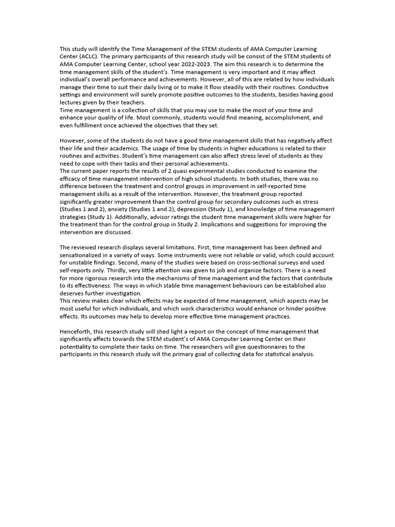 Time Management Research | PDF | Survey Methodology | Psychological ...